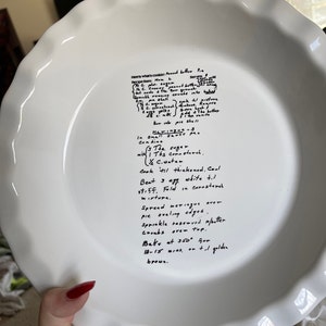 Personalized Pie Pan Hand Written Pie Recipe Family Recipe - Etsy