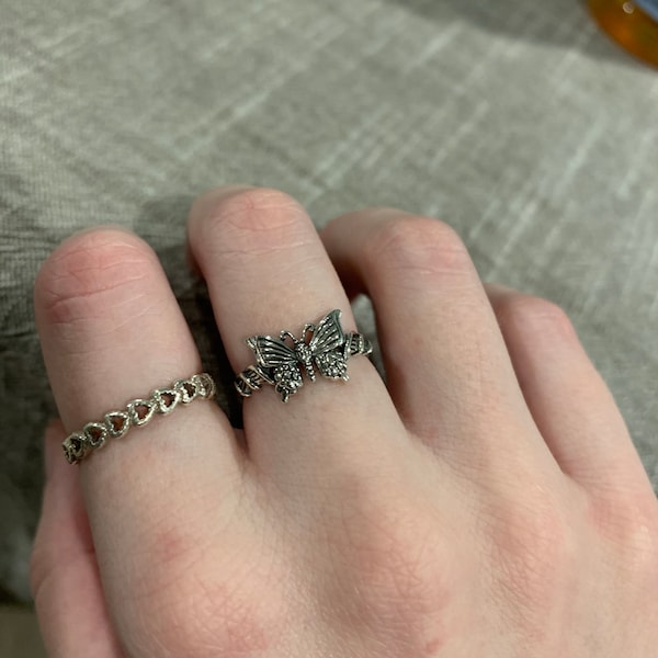 Butterfly Band Ring Solid 925 Sterling Silver Butterfly Ring Statement ...