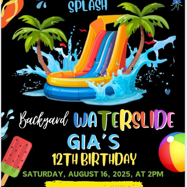 Editable Waterslide Birthday Invitation - Summer Pool Party - Splash ...