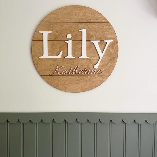 Round Shiplap Name Board | Wooden Name Sign | Round | Nursery Decor ...