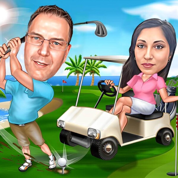 Personalized Golfer Couple Cartoon , Custom Caricature, Digital ...