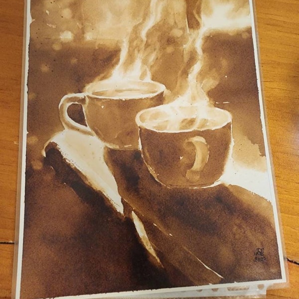 Original Coffee Painting, Coffee Art on Watercolor Paper, A Cup of Tea ...
