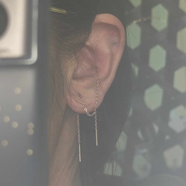 Dainty Threader Earrings • Gold Long Chain Threader Earrings • Silver ...
