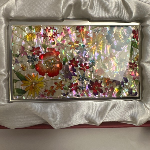 Mother of Pearl Blue Inlay Wood Box Abalone Shell Wooden Storage Korean ...