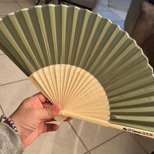 Sage Green Silk Hand Fans,personalized Text Engraved/printed Fans ...