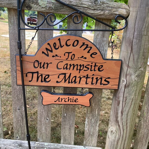 5th Wheel Custom Carved Cedar RV Family Camping Signs W Pine Trees 2 ...