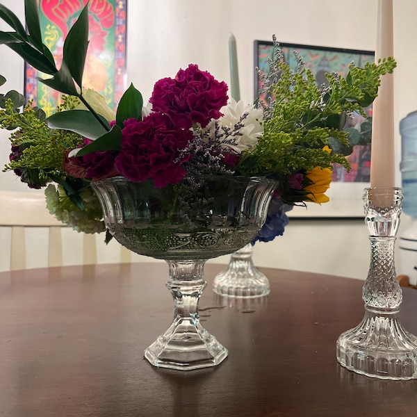 Silver Compote Vase, Silver Compote Bowl, Pedestal Vase, Wedding ...