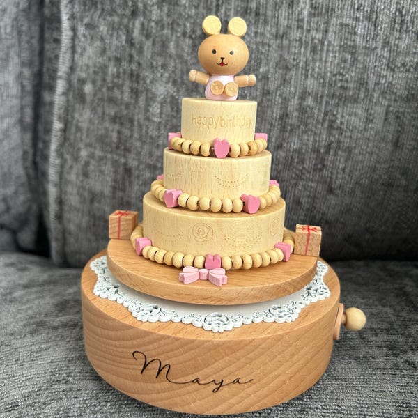 Bunny Cake Birthday Music Box, Wooden Music Box, Custom Wooden Handmade ...