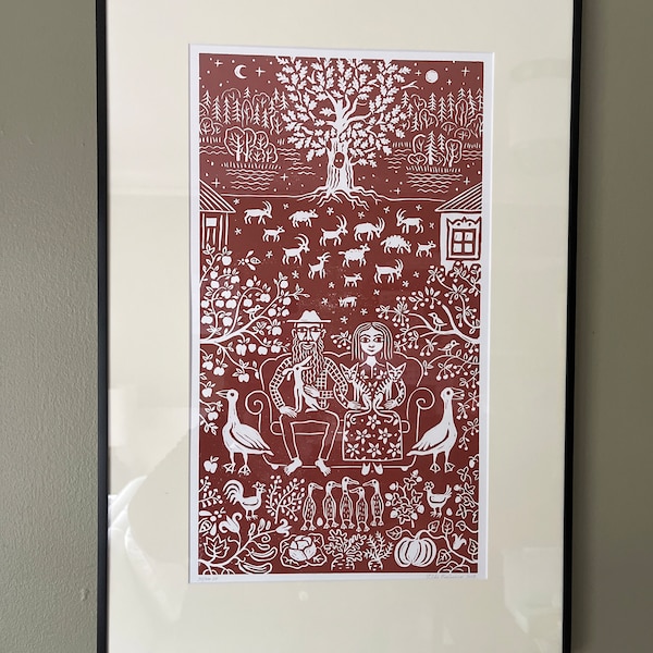 Tree of Life Totem Art. Handmade Linocut Print. - Etsy