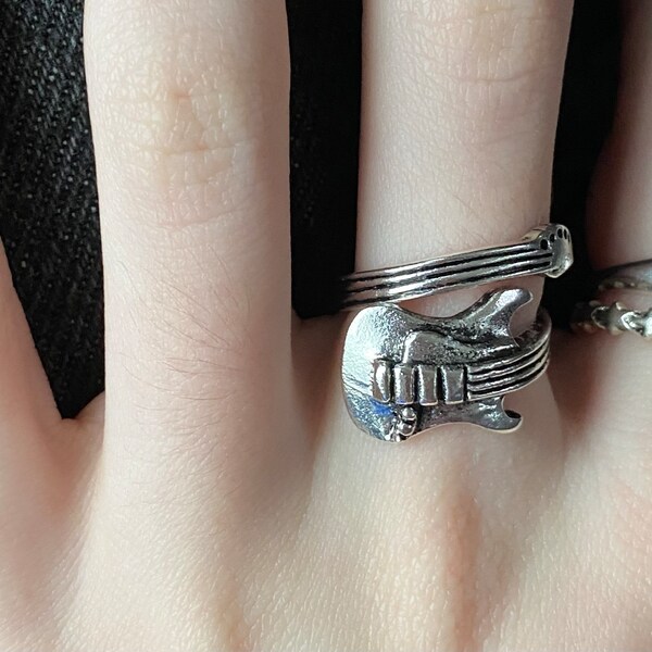 Adjustable Silver Guitar Ring • Boho • Silver Ring • Guitar • Gift for ...