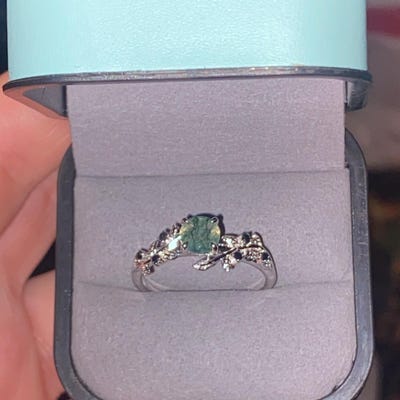 Vintage Oval Cut Moss Agate Engagement Ring Art Deco Leaf Promise Ring ...