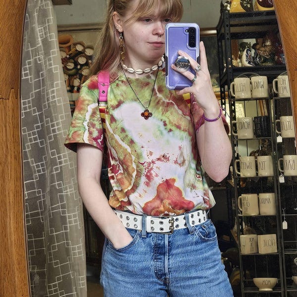 Medium Nautilus Geode Tie Dye T-shirt, Bright Purple & Orange Ice Dye ...