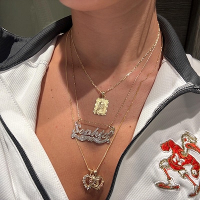 14K, 10K Solid Gold Personalized Custom Name Pendant With Diamond Cut ...