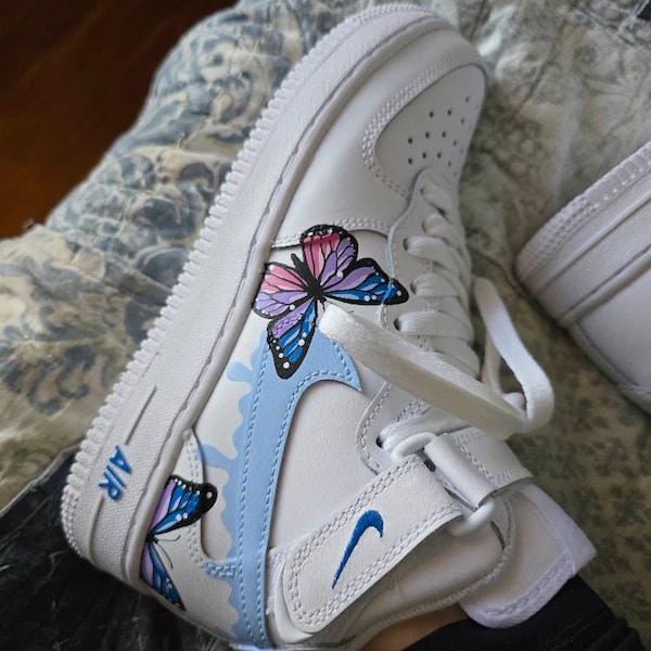 Custom Air Force 1 Sneakers Blue Flowers | Low Tops | Hand-painted Af1s ...