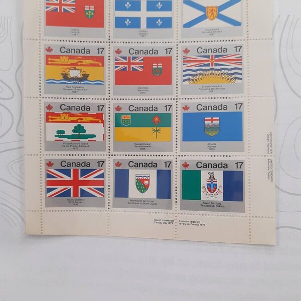 Canada Provincial and Territorial Flags Stamps - Unused Pane of 12 X 17 ...