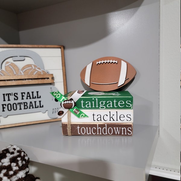 Football Tiered Tray Decor/ Mini Wood Book/ Football Decor/ Go Team ...