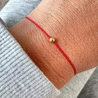 14k Gold Red String Bracelet, Solid Gold Red Silk String Bracelet, Red ...