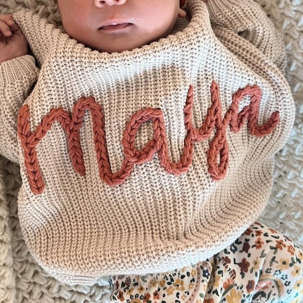 Personalized Baby Name Sweater,hand Embroidered Baby Sweater With Name ...