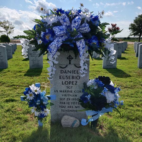 Blue & White Peony Cemetery Saddle, Headstone Decoration - Etsy