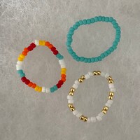 Custom Set of 3 Beaded Rings, Stackable Rings, Colorful Seed Bead Rings ...