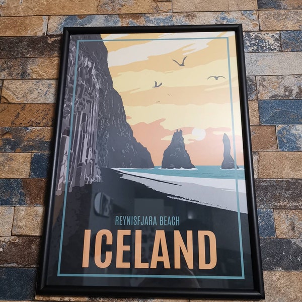 Iceland Reynisfjara Beach - Vintage Travel Poster - Etsy