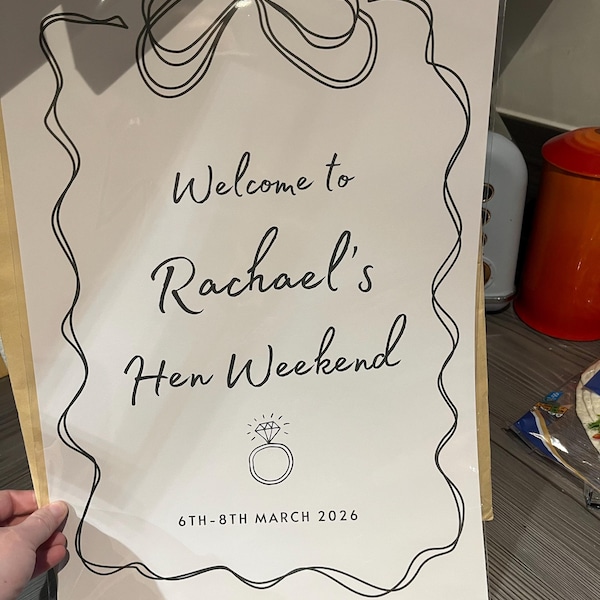 Custom Hen Party Welcome Sign Whimsical Handwritten Modern Hand Drawn ...
