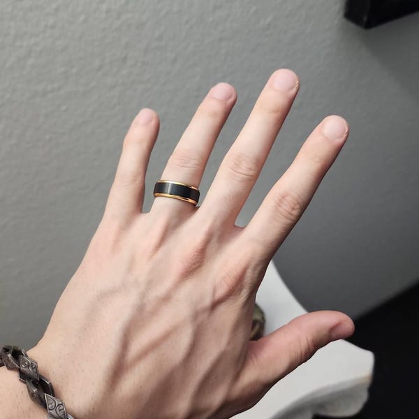 Meteorite Ring, Tungsten Wedding Ring With Meteorite Inlay, Black ...