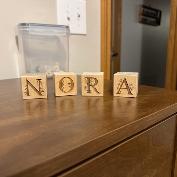 Custom Personalized Wood Name Blocks | FLORAL GARDEN | Kids Room ...