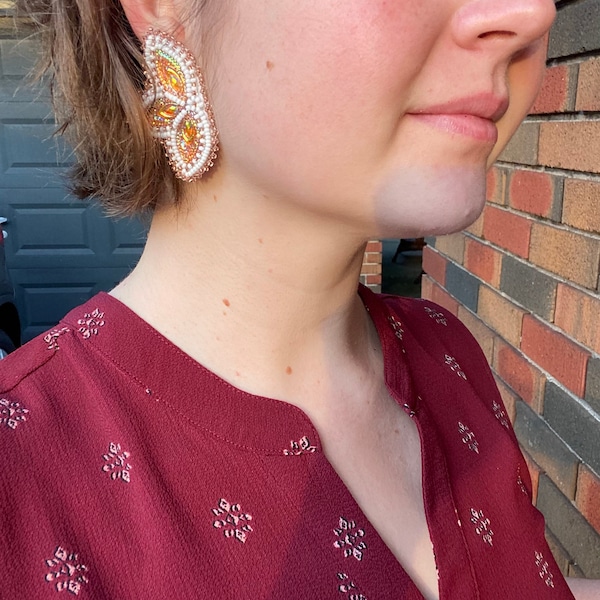 Copper Beaded Earrings, Native American Beaded Earrings, Indigenous ...