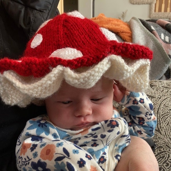 Knitting Pattern: Mushroom Hat for Baby, Mushroom Bucket Hat Knitting ...