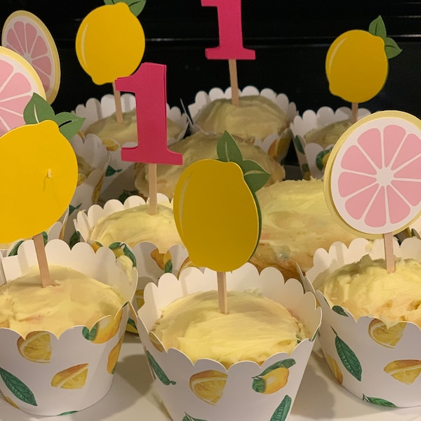 12 Lemon Cupcake Wrappers - Lemon Birthday Cupcake Wrappers -lemon ...