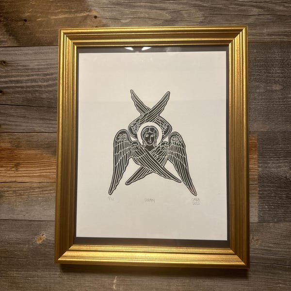 Seraph Angel Black Linocut Print | Eastern Orthodox Catholic Christian ...