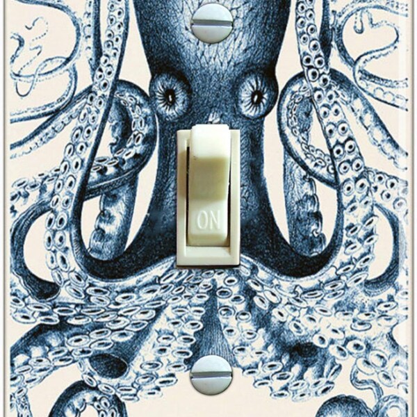 Vintage Blue Octopus Illustration, Switch Plate Cover, Wall Plate, Home ...