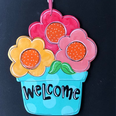Flower Pot Door Hanger Sign Flower Door Hanger Sign Spring - Etsy