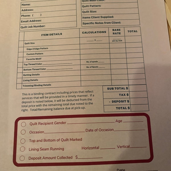 Printable Invoice and Tag Bundle Home Quilting Business Invoice Sales ...