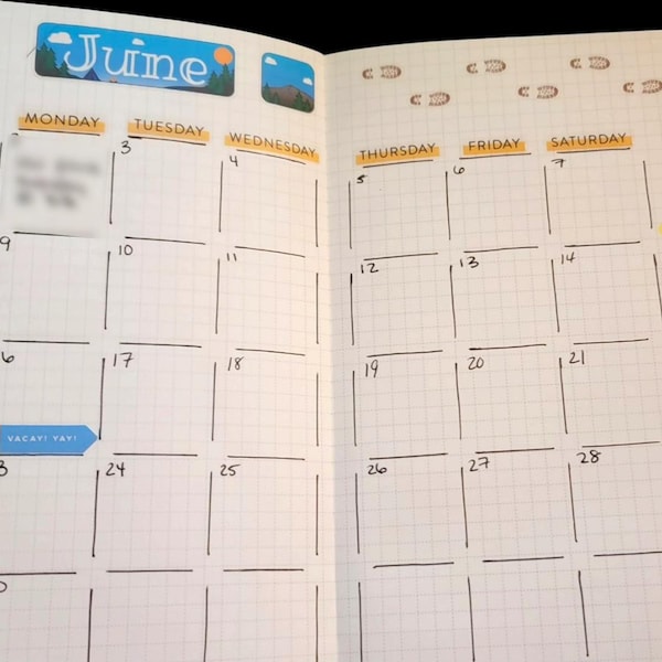 June Monthly Bullet Journal Sticker Kit - Summer Camping Themed ...