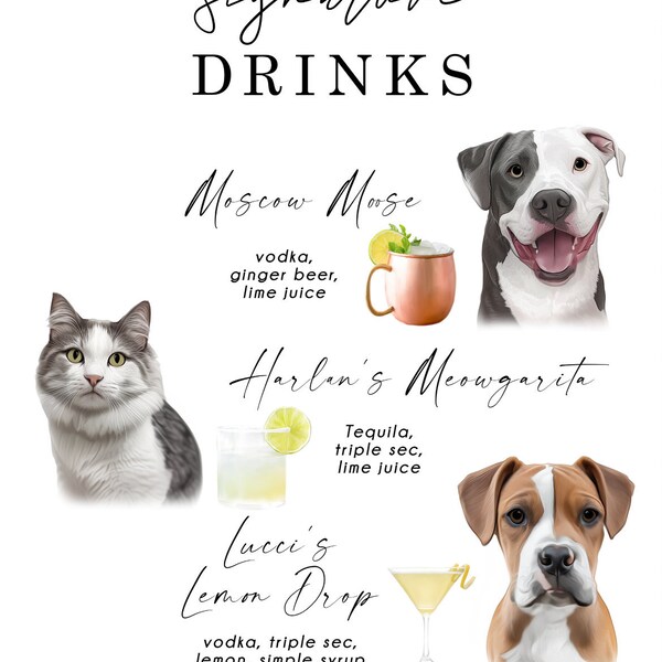 Dog Signature Cocktail Dog Custom Drink Sign Dog Signature Drink Sign ...