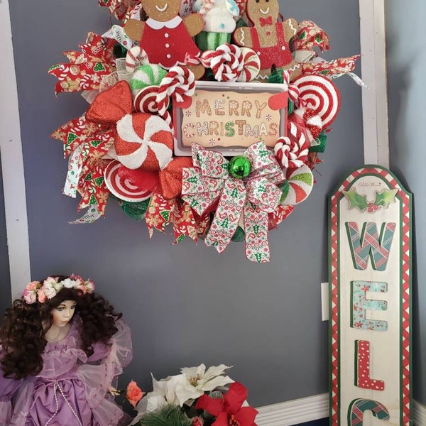 Red, White and Blue Welcome Cherry Sign Wreath With Gingham and Dotted ...