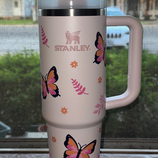 Pink Butterfly Stanley Tumbler 30 Oz | Butterfly Tumbler | Gray ...