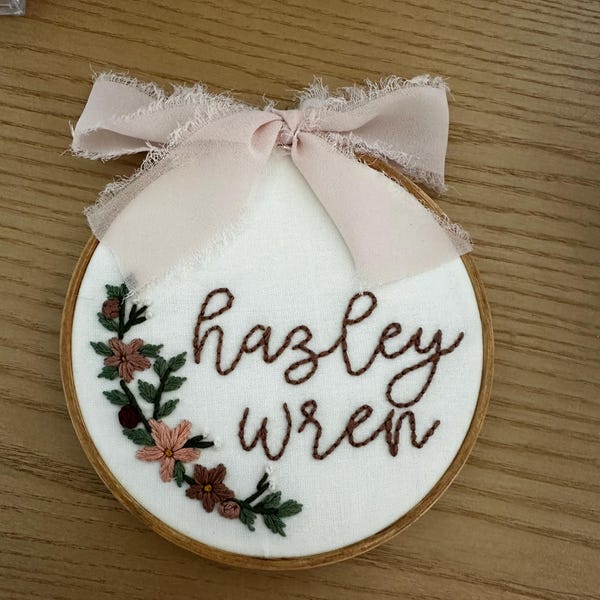 Hand Embroidered Name Hoop, Personalized Embroidery Hoop, Baby Name ...