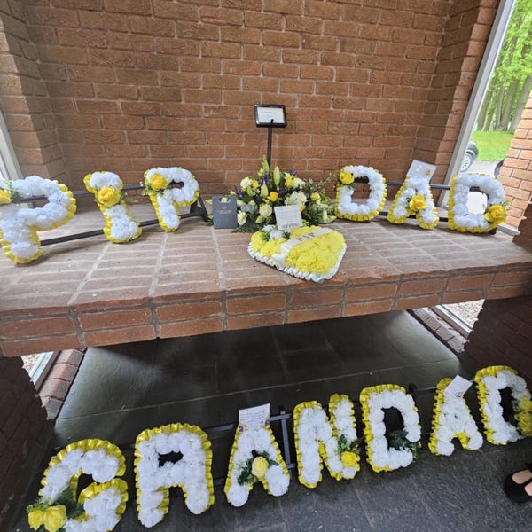 NAN WREATH - White With Yellow or ANY 3 Letters/colours Custom Funeral ...