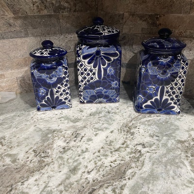 Talavera Set 3 Piece Canister Cobalt Blue and White - Etsy