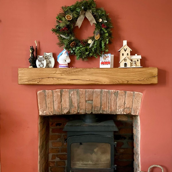 Rustic Oak Fireplace Mantel Beam: Aged Wood, Brackets Included (14cm X ...