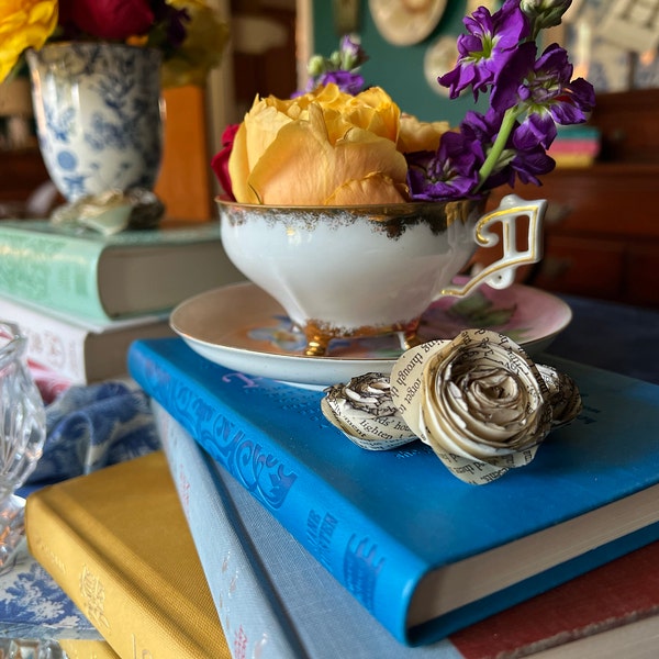 Torn Layered Rosette Book Page Flowers 12 Pack , Junk Journal, Altered ...