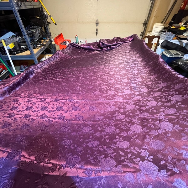 59 60 Plum Floral Jacquard Brocade Satin Fabric 100 Polyester Etsy