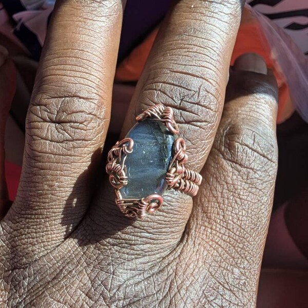 Cat Eye Wire Wrap Bangles Copper Wrapped Bracelet Oxidized Cuff ...