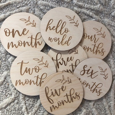 Personalized Wooden Baby Milestone Disc Set Custom Name Disc Monthly ...