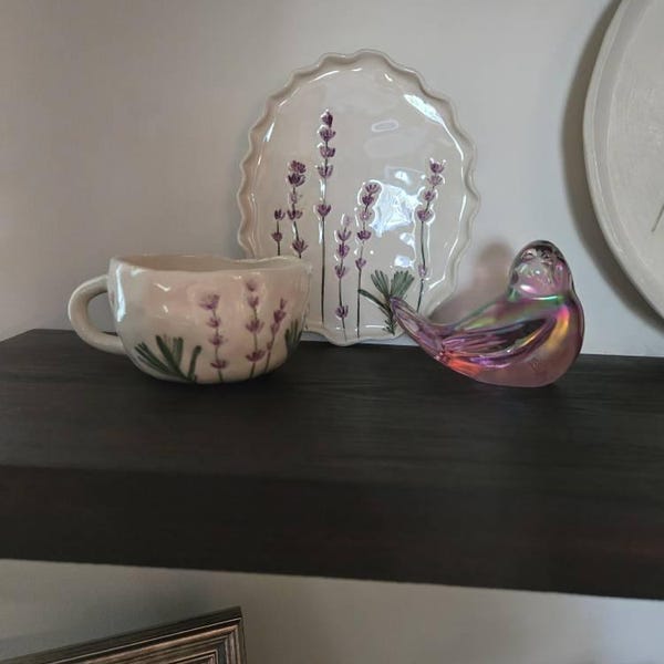 Ceramic Cup and Plate With Lavender Imprint. Pottery Lavender Set. - Etsy