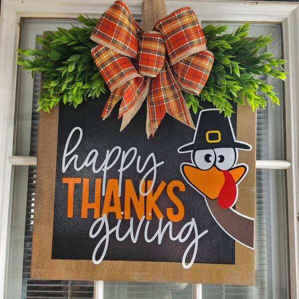 Thanksgiving Front Door Decor | Gobble | Turkey Front Door Wreath ...