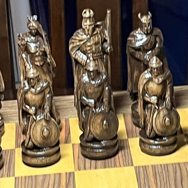 Medieval Wooden Chess Pieces, Original Chess Pieces, Wood Carving Chess ...